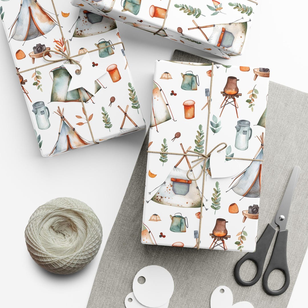 Camping Wrapping Paper, Birthday Camping Gift Wrap, Camp Wrapping Paper ...