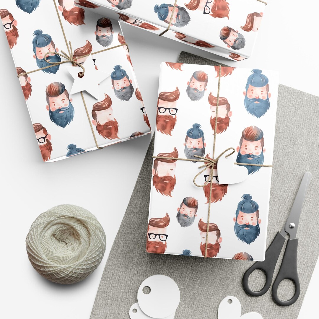 Manly Beard and Mustache Wrapping Paper, Beard Enthusiast Gift Wrap, I ...