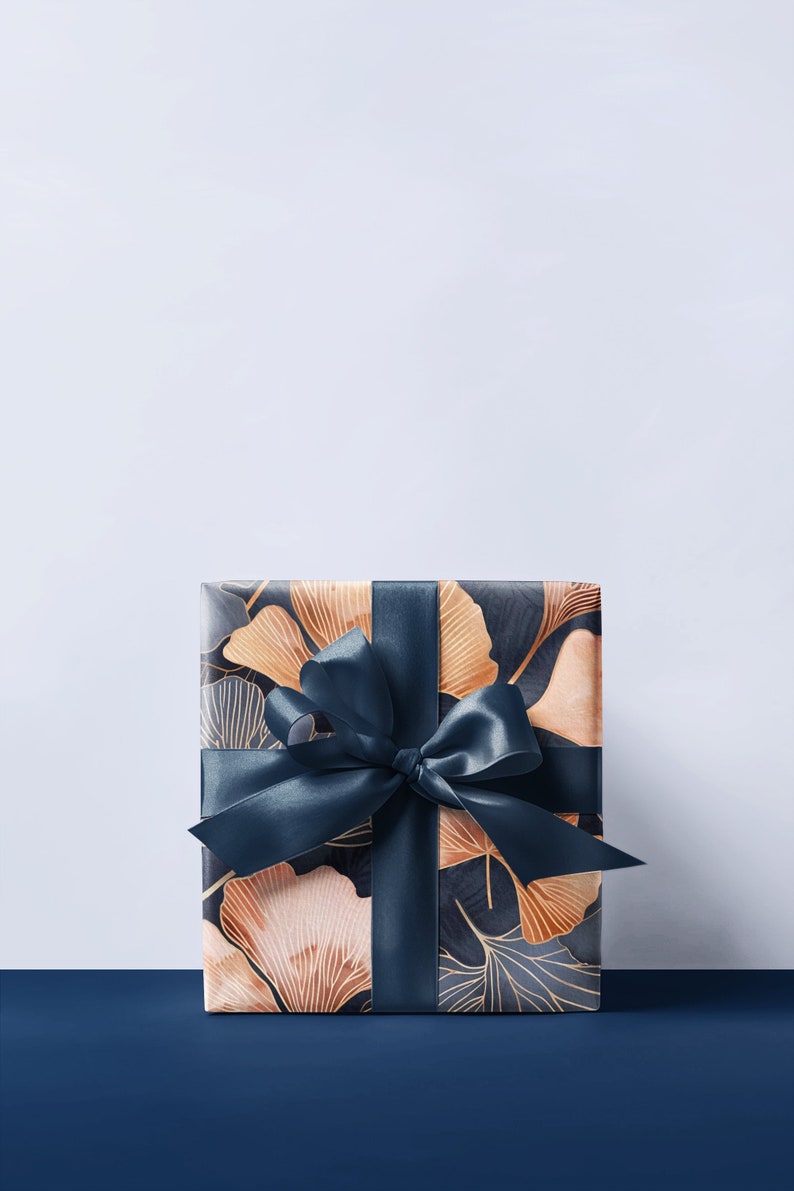 Elegant Metallic Gingko Leaves Wrapping Paper Roll, Botanical ...