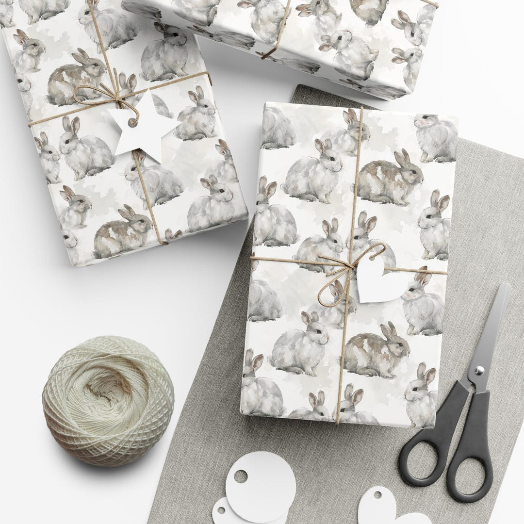 Elegant Black and White Rabbit Wrapping Paper, Sophisticated Bunny Gift ...