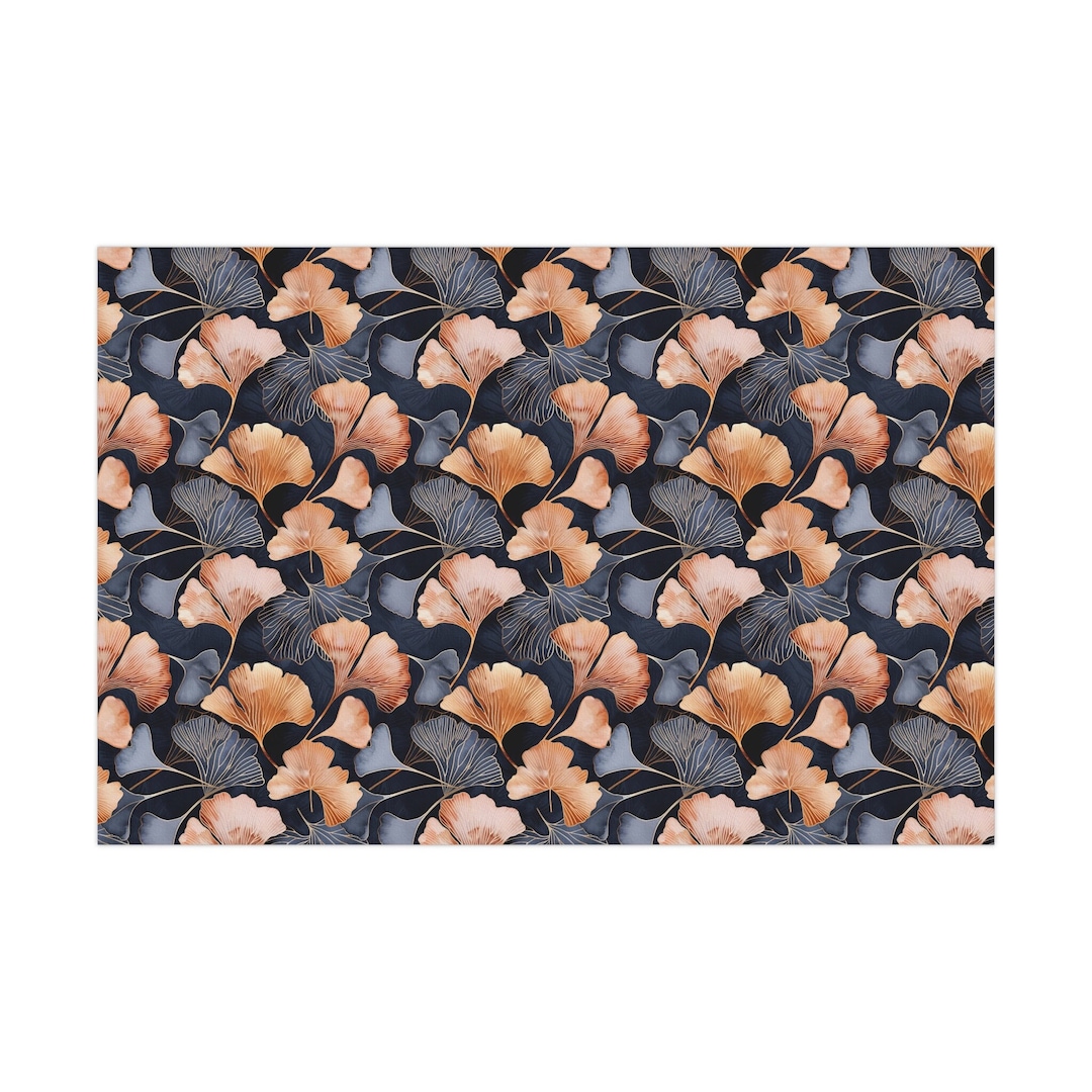 Elegant Metallic Gingko Leaves Wrapping Paper Roll, Botanical ...