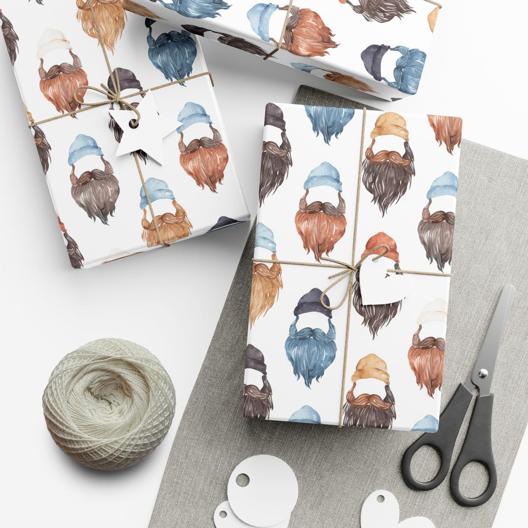 Beard and Mustache Manly Hipster Wrapping Paper, Beard Hat Gift Wrap ...