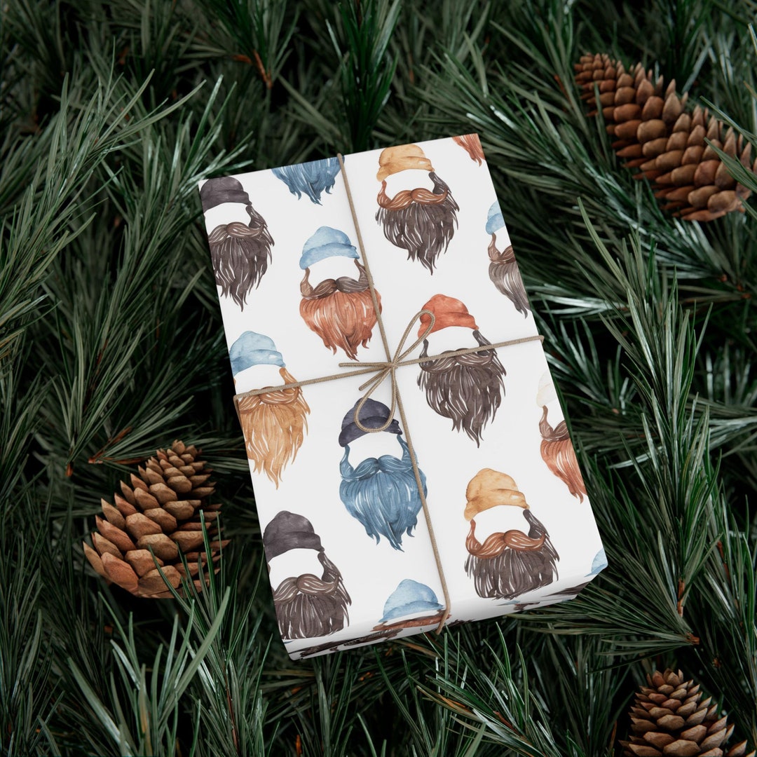 Beard and Mustache Manly Hipster Wrapping Paper, Beard Hat Gift Wrap ...