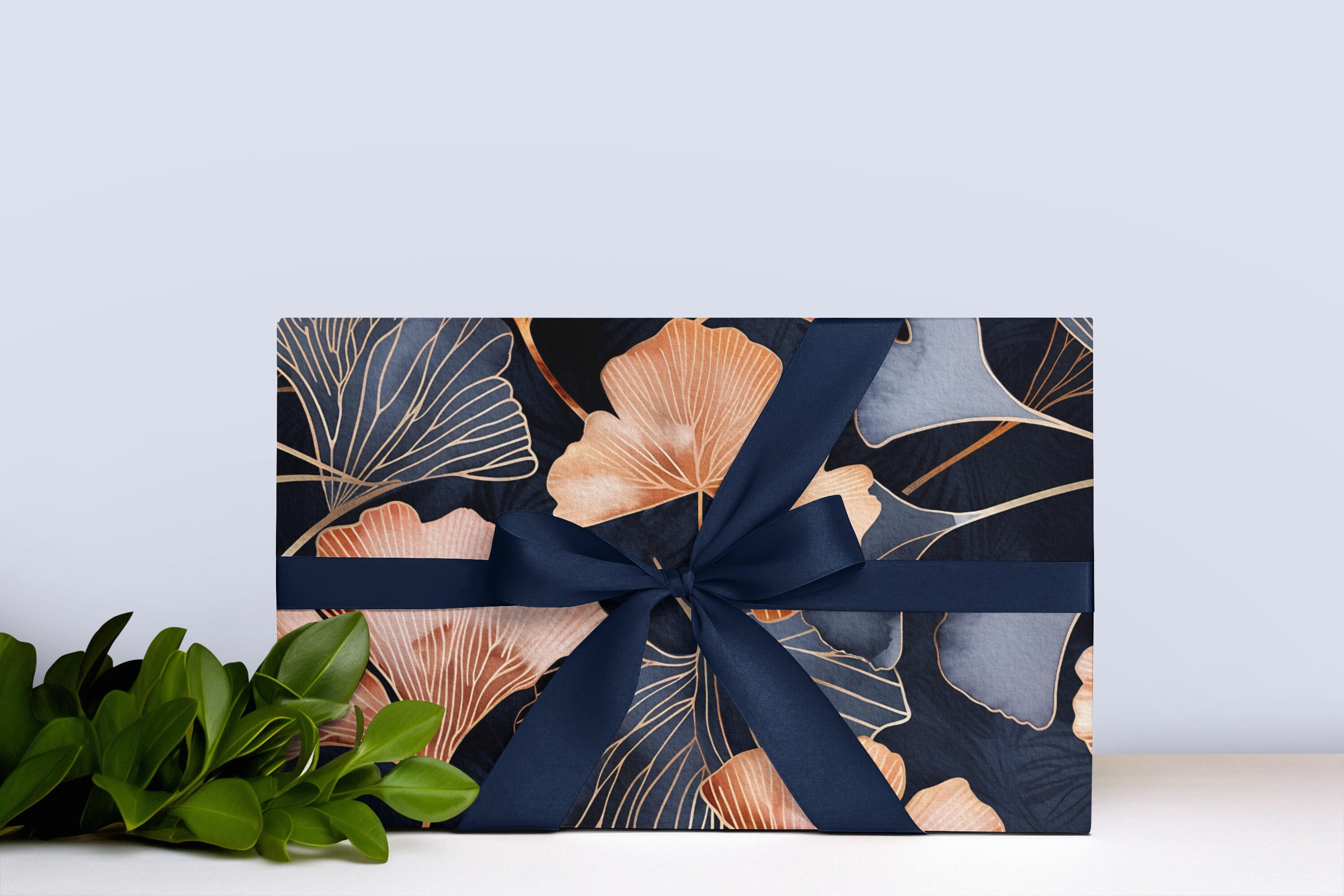 Elegant Metallic Gingko Leaves Wrapping Paper Roll, Botanical ...