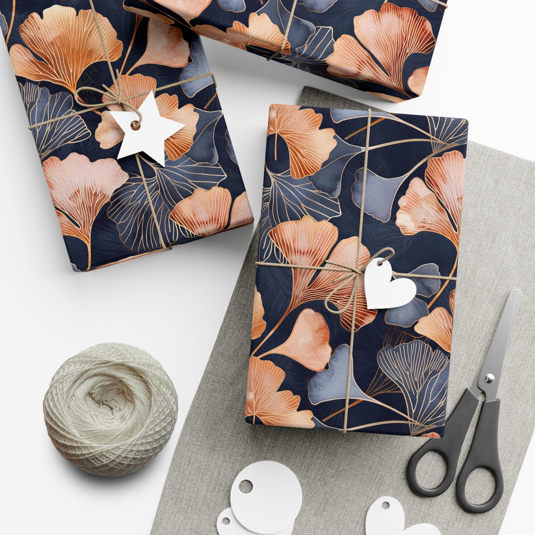 Elegant Metallic Gingko Leaves Wrapping Paper Roll, Botanical ...