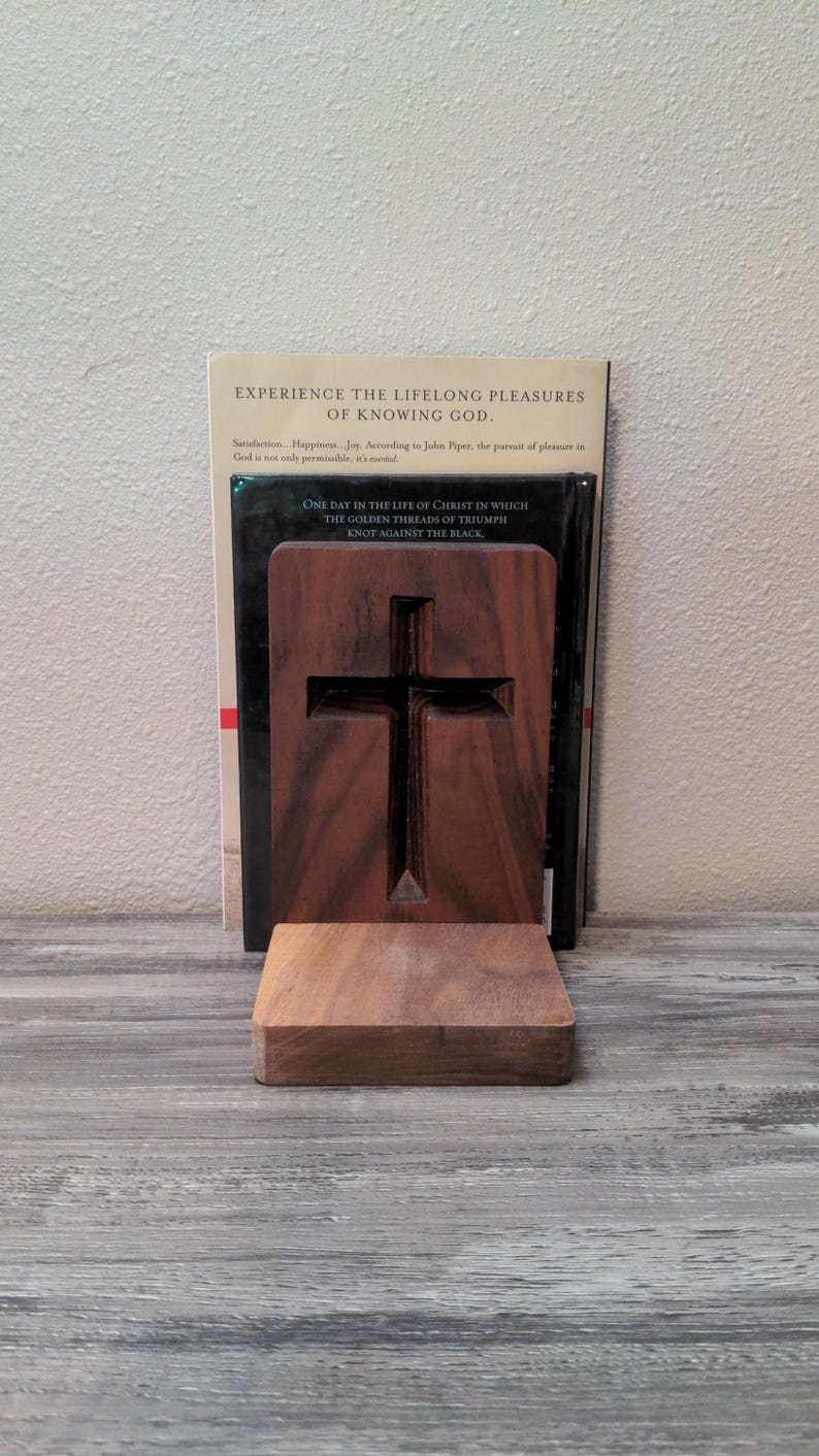Carved Cross Engraved Wooden Bookends - One of a Kind Gift for ...