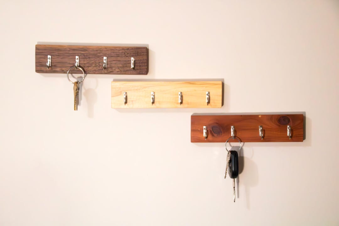 Key Holder Wooden Entryway Wall Mount Personalized Size Custom Hooks ...