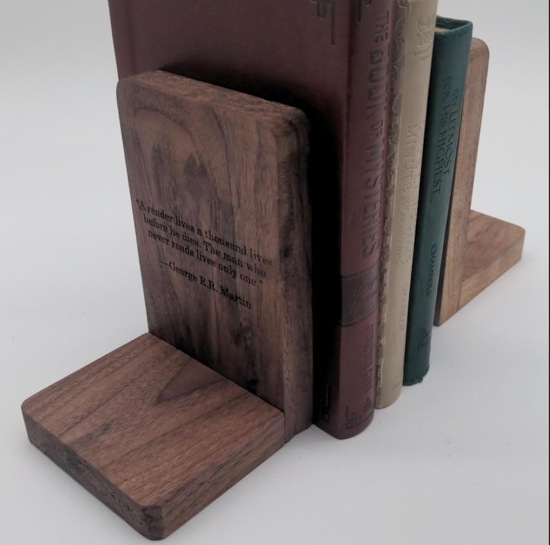 Dark Walnut Wood Bookends Personalized Modern and Decorative Holder - Etsy