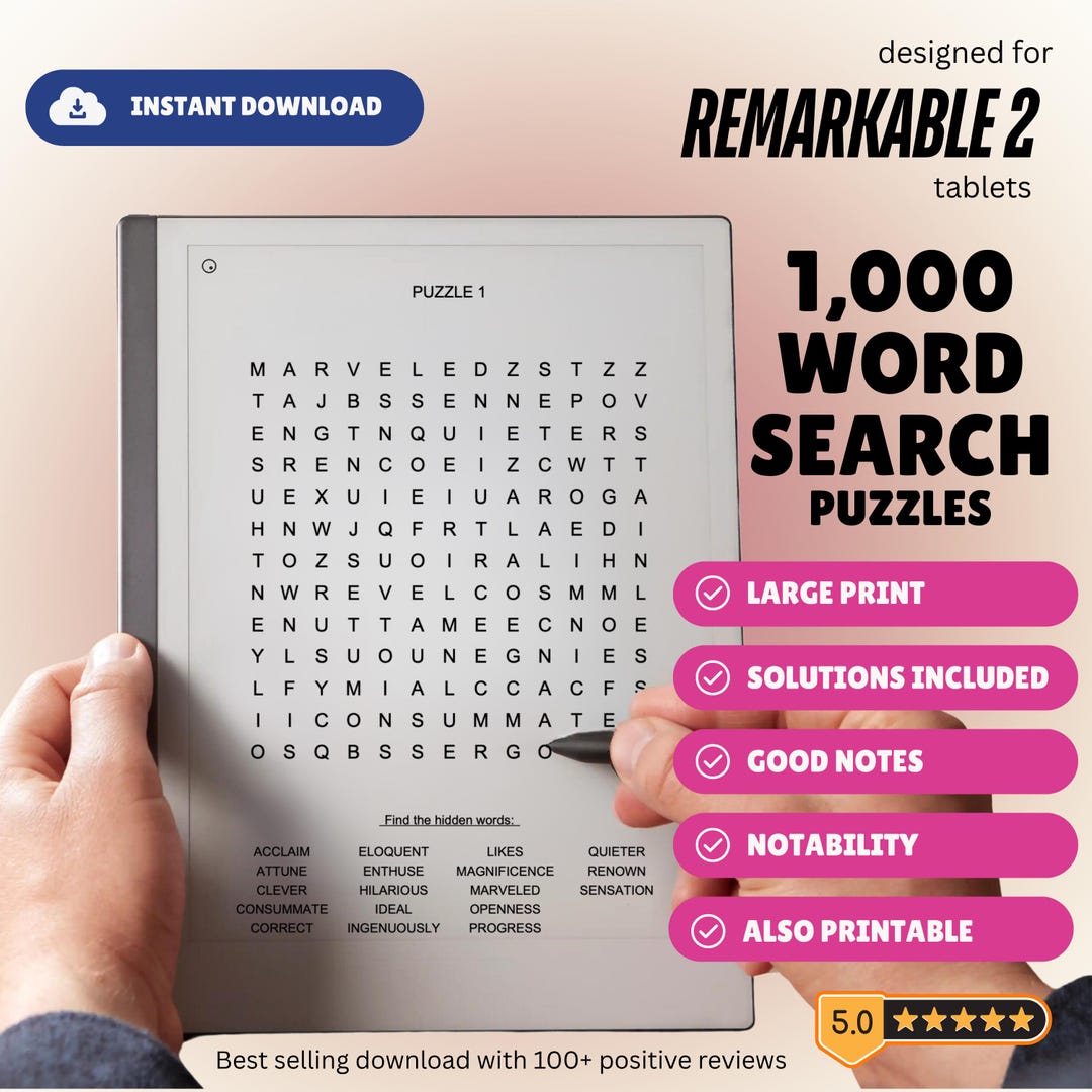 1,000 Word Search Puzzles for the Remarkable 2 Tablet - Etsy