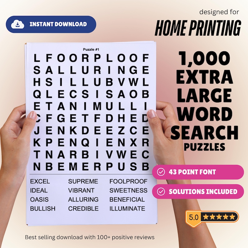 Extra Large Print Word Search Puzzles for Seniors: 43pt Font (print at ...
