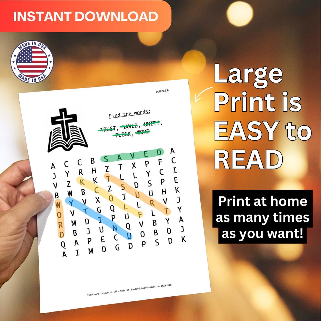 50 Christian Word Search Puzzles Instant Download. Printable. Large ...