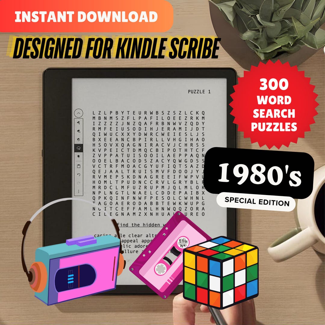 300 Kindle Scribe Word Search Puzzles - 1980s Special Edition - Etsy