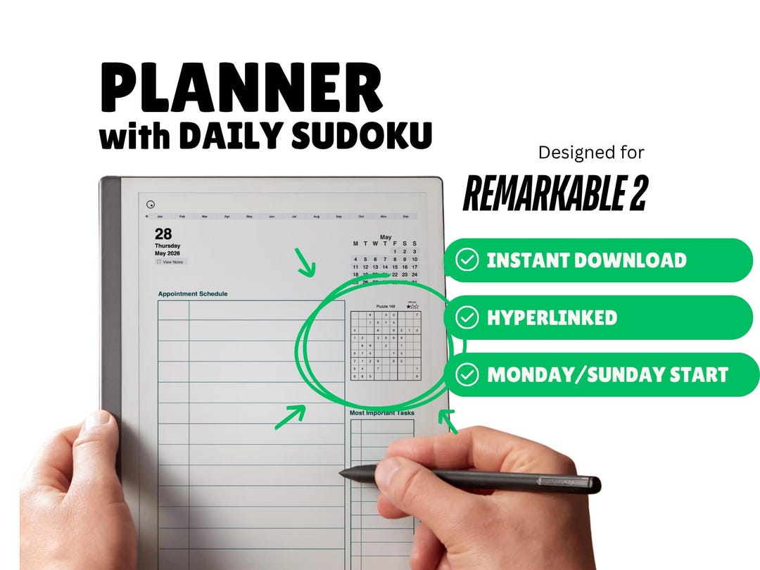 2026 Daily Sudoku Planner for Remarkable 2 (digital Download) - Etsy