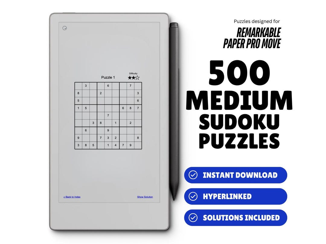 500 Medium Sudoku Puzzles for Remarkable Paper Pro Move (digital ...
