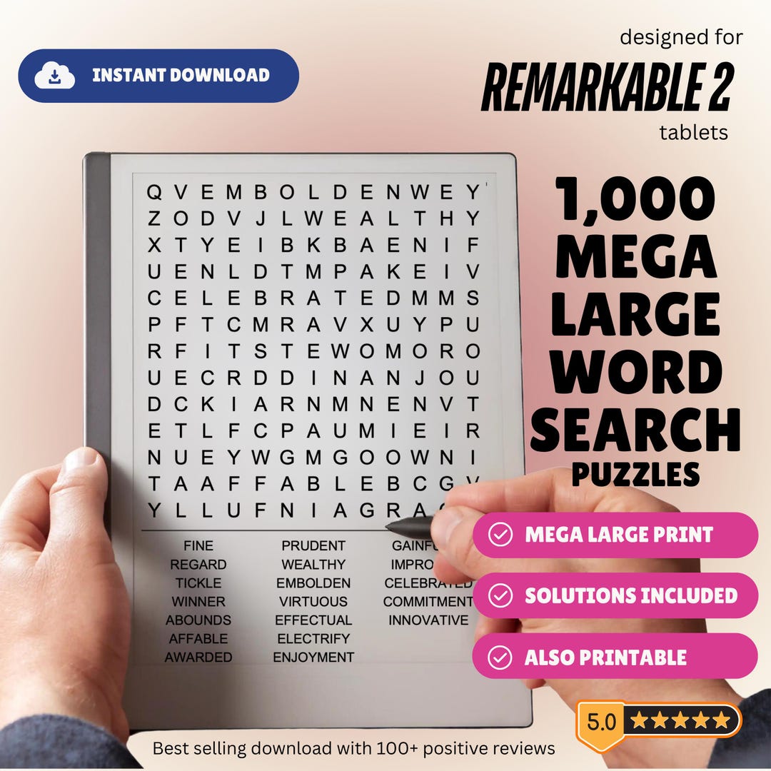 1,000 MEGA LARGE Word Search Puzzles for the Remarkable 2 Tablet - Etsy