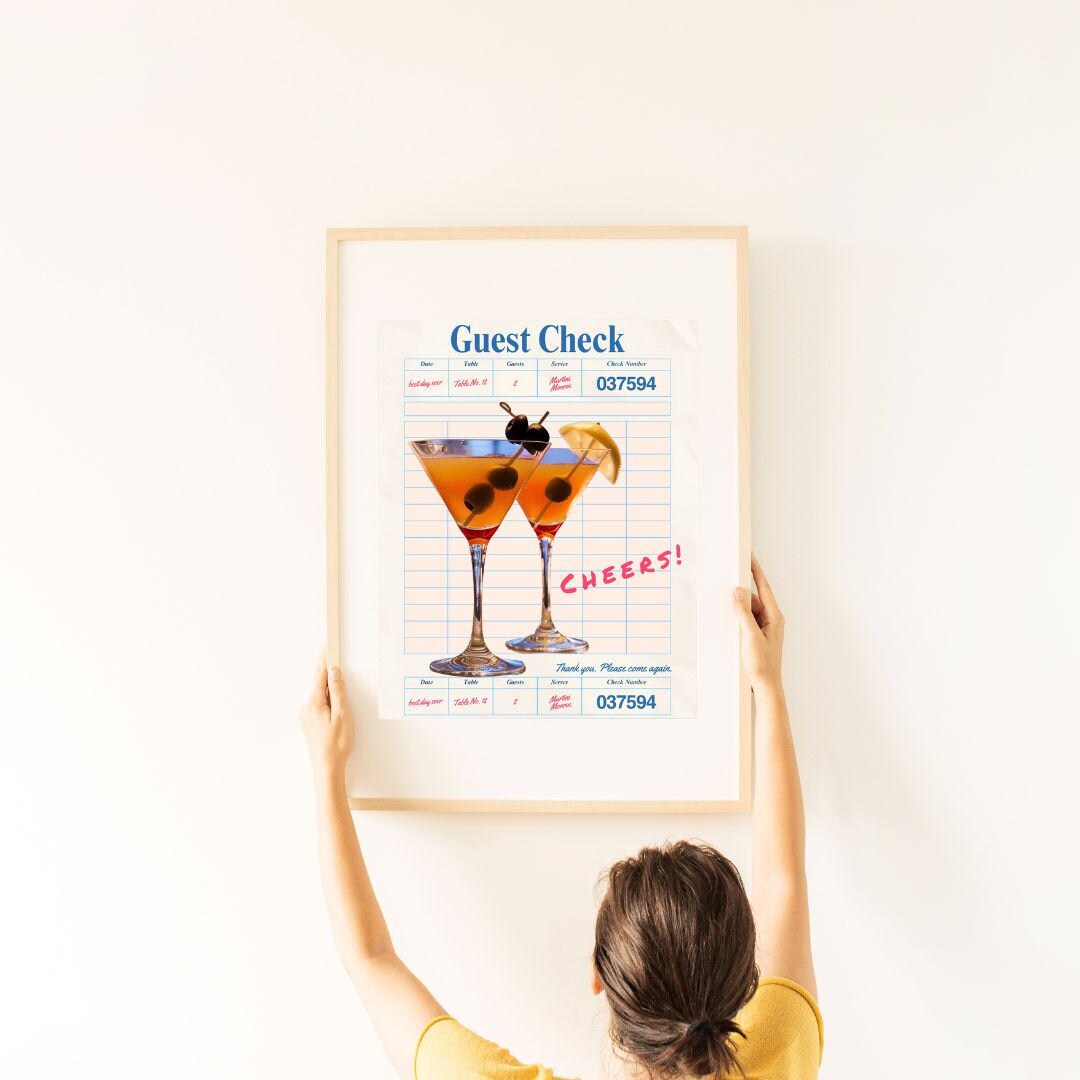 Cheers Martini Guest Check | Digital Wall Art Poster | Bar Printable ...
