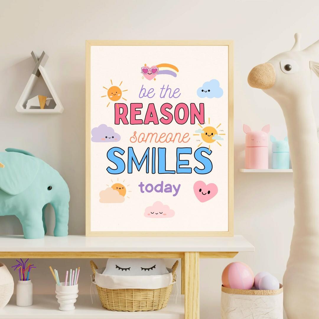 Printable Kids Room Wall Art | Motivational Smile Poster | Nursery ...