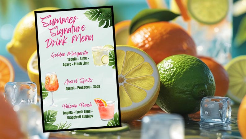 Printable Summer Signature Drink Menu | Editable 11x17 Bar Sign ...