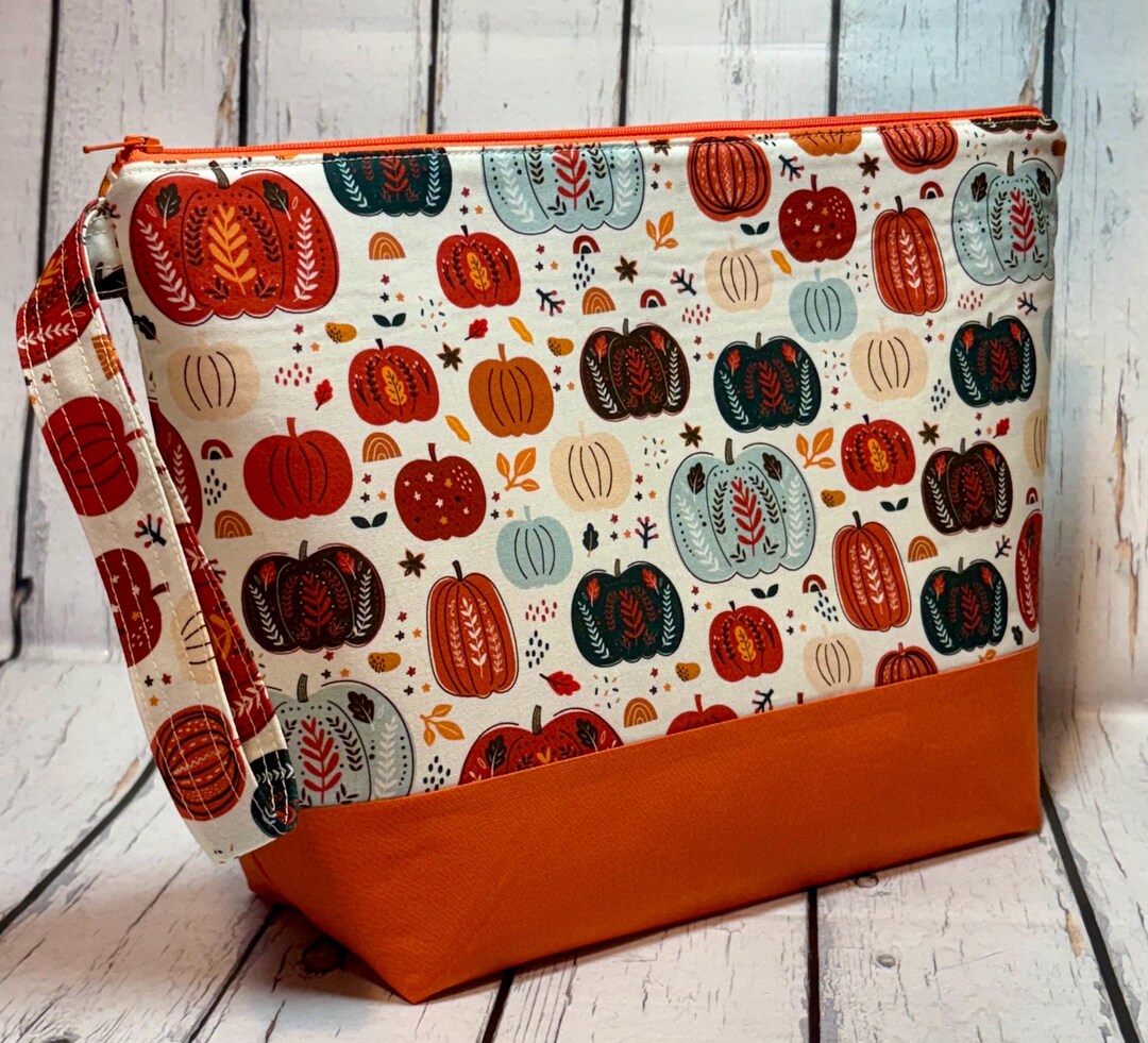Large Knitting Project Bag - Halloween and Fall Pumpkins Large Project ...