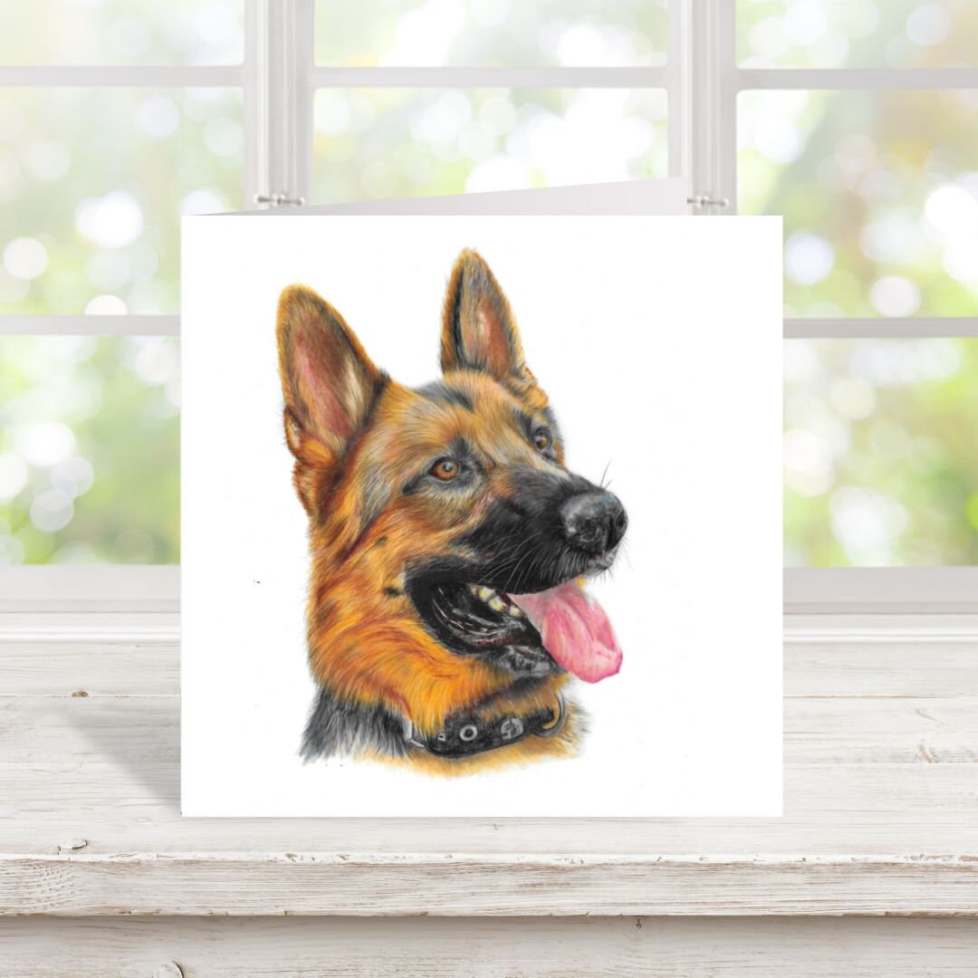 German Shepherd Greetings Card by Colour Pencil Artist, Portrait of ...
