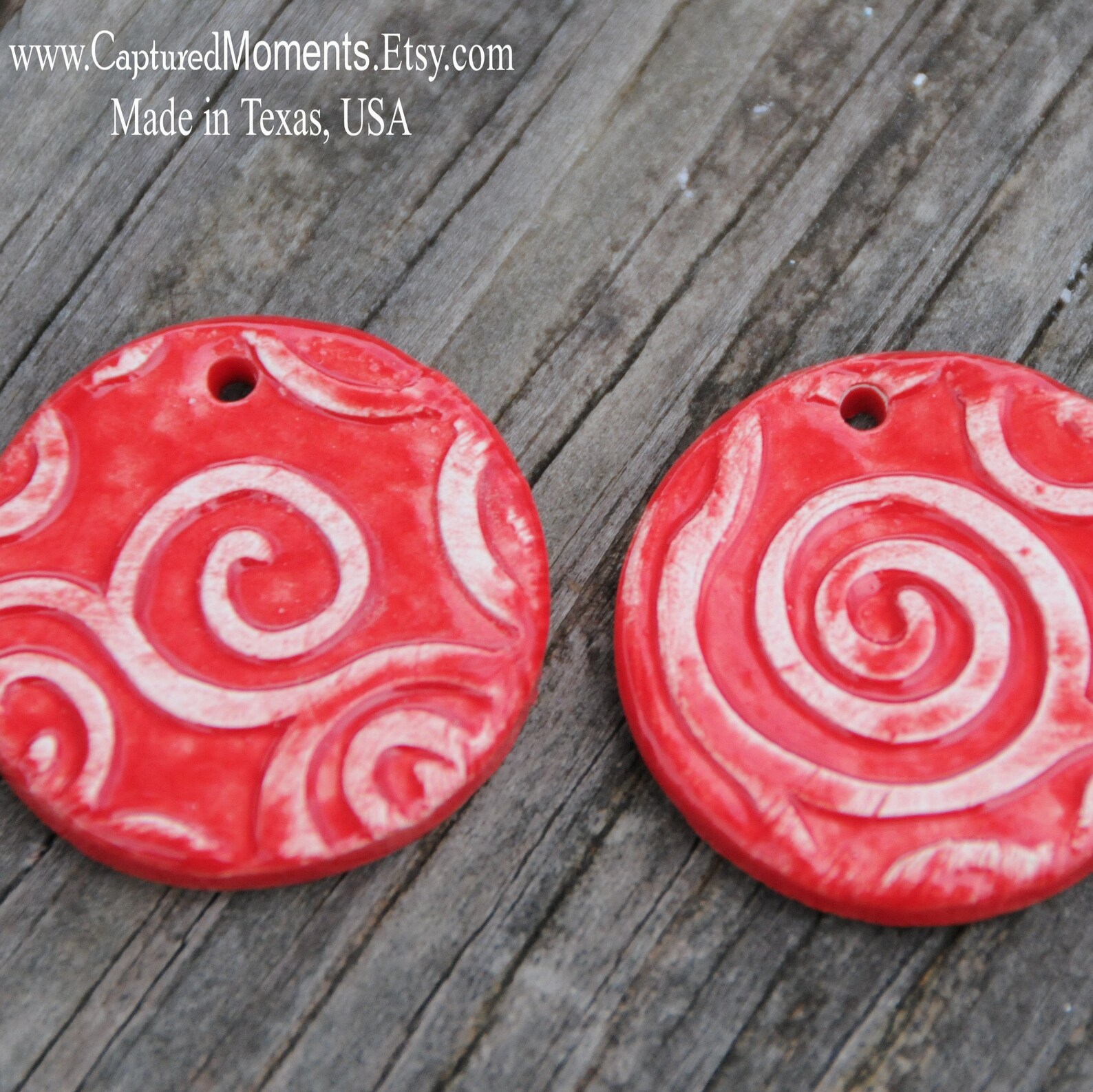 2 Handmade Pottery Beads in RED With a Swirl Design - Etsy