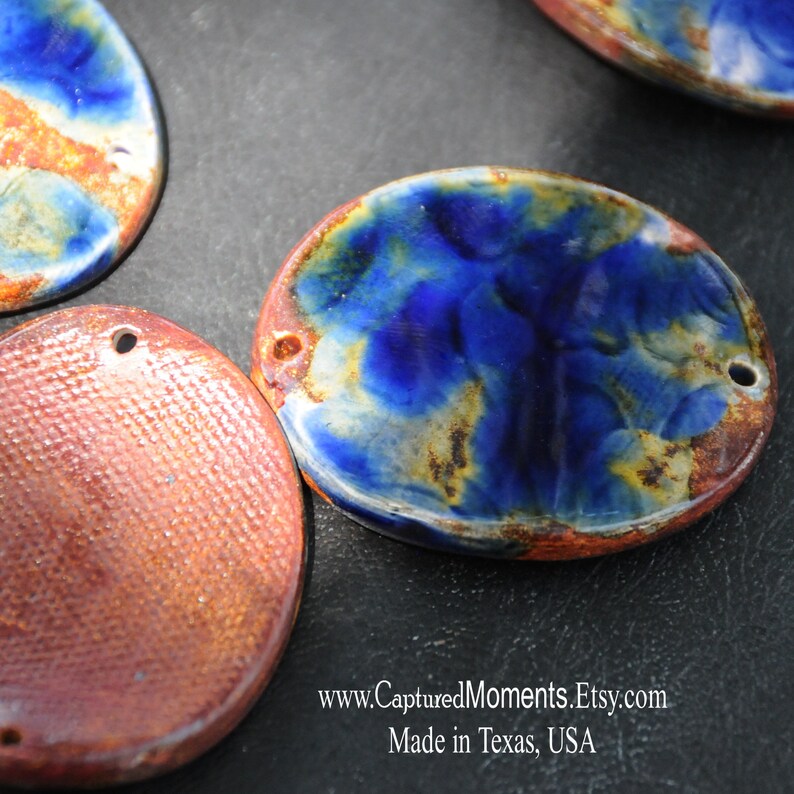 Handmade Pottery Bead in Multi Tones of Cobalt Blue and Copper Browns ...