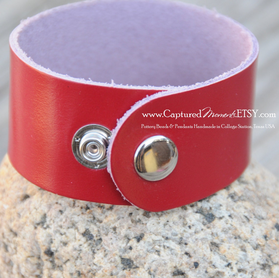 Red Leather Cuff With Adjustable Snaps - Etsy