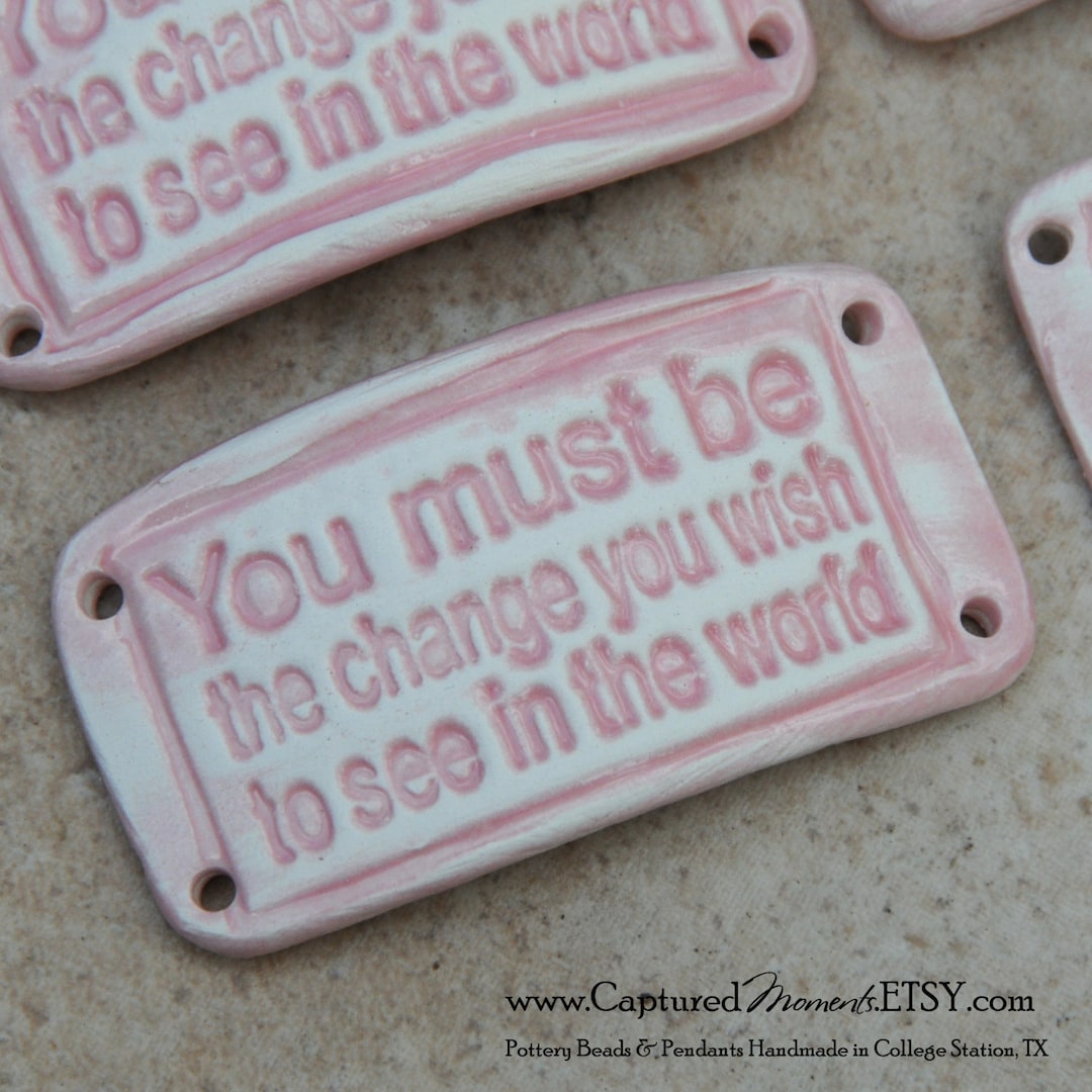 Pottery Cuff Bead With Inspirational Quote by Gandhi - Etsy