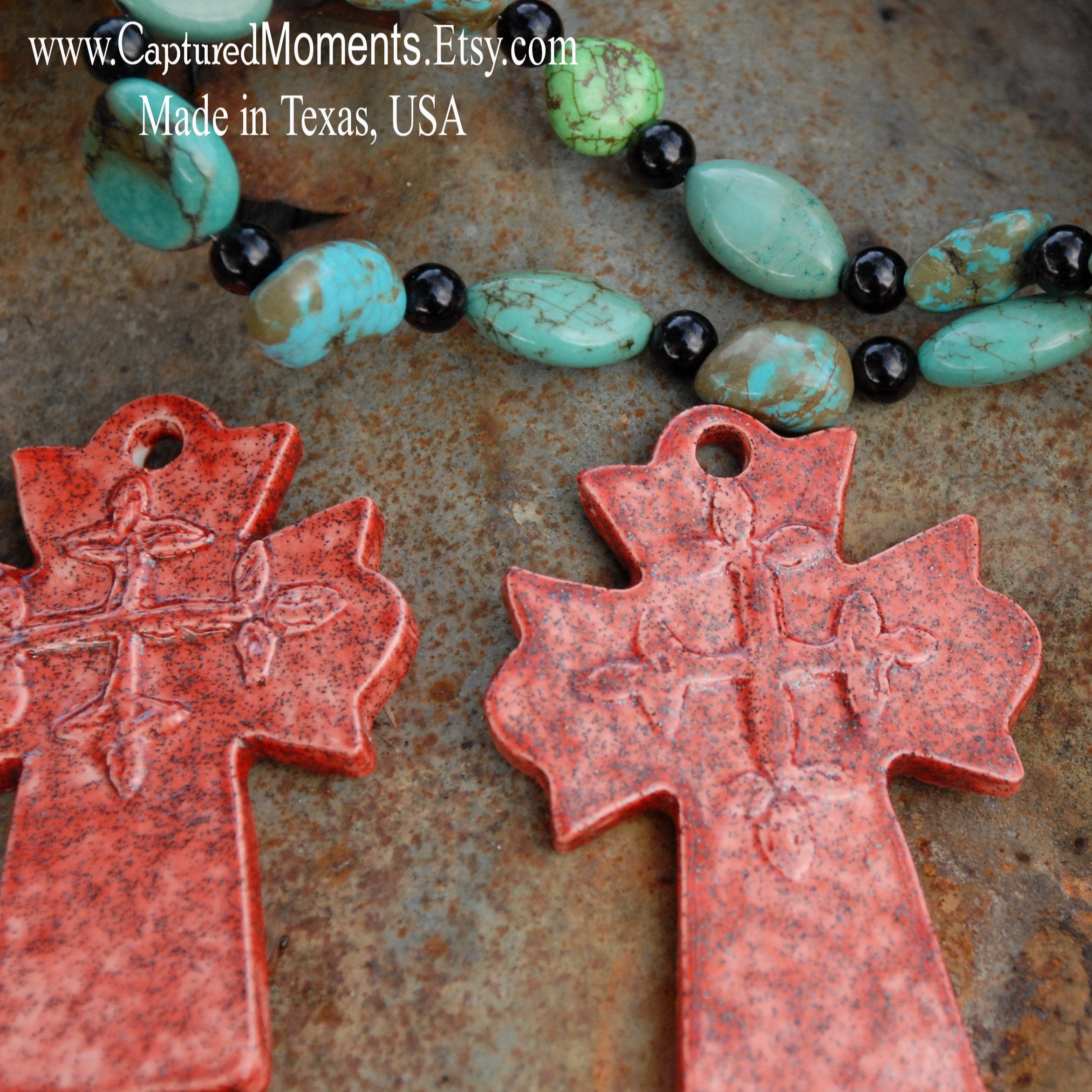 Pottery Cross PENDANT Bead in Copper Brown Loved | Etsy