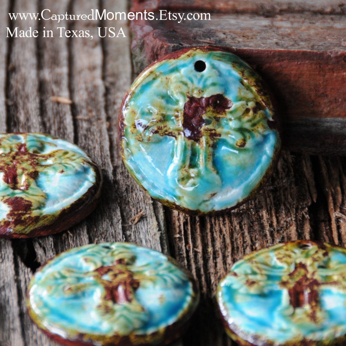 Pottery Bead With Cross in a Worldly Mix of Browns, Blues and Greens - Etsy