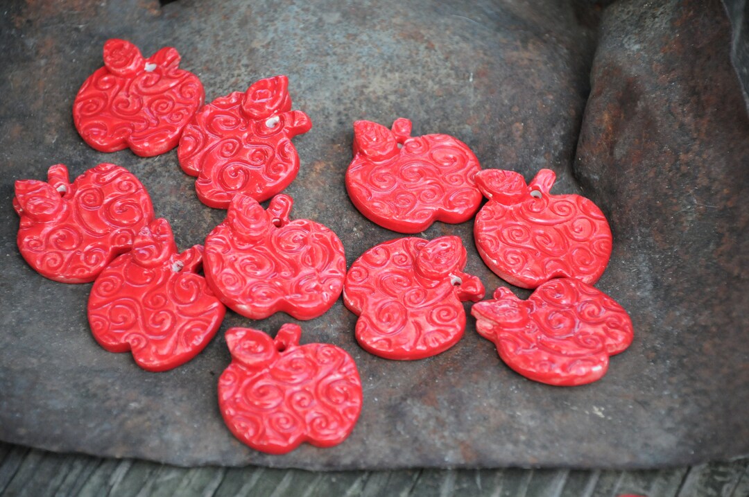 2 RED Apple Beads - Etsy