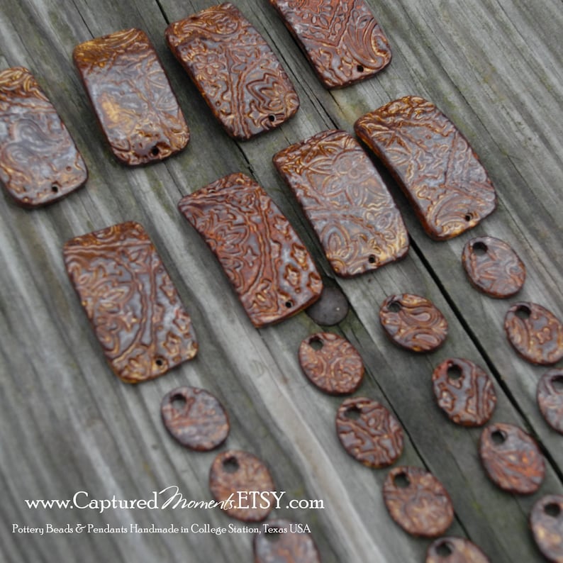 Handmade Pottery Beads 3 piece set in Copper Brown | Etsy