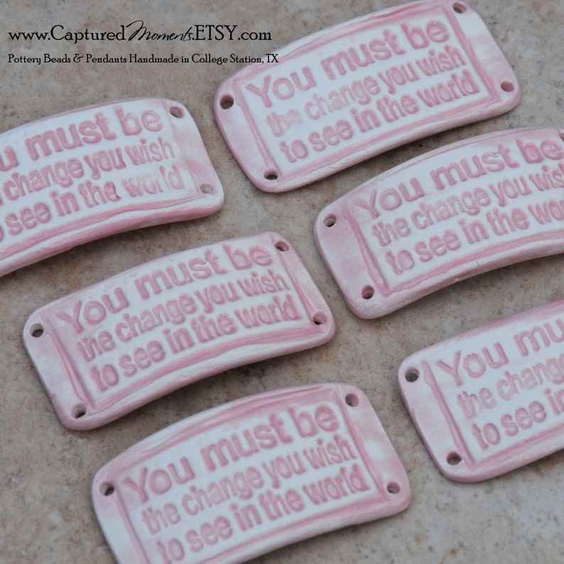 Pottery Cuff Bead With Inspirational Quote by Gandhi - Etsy