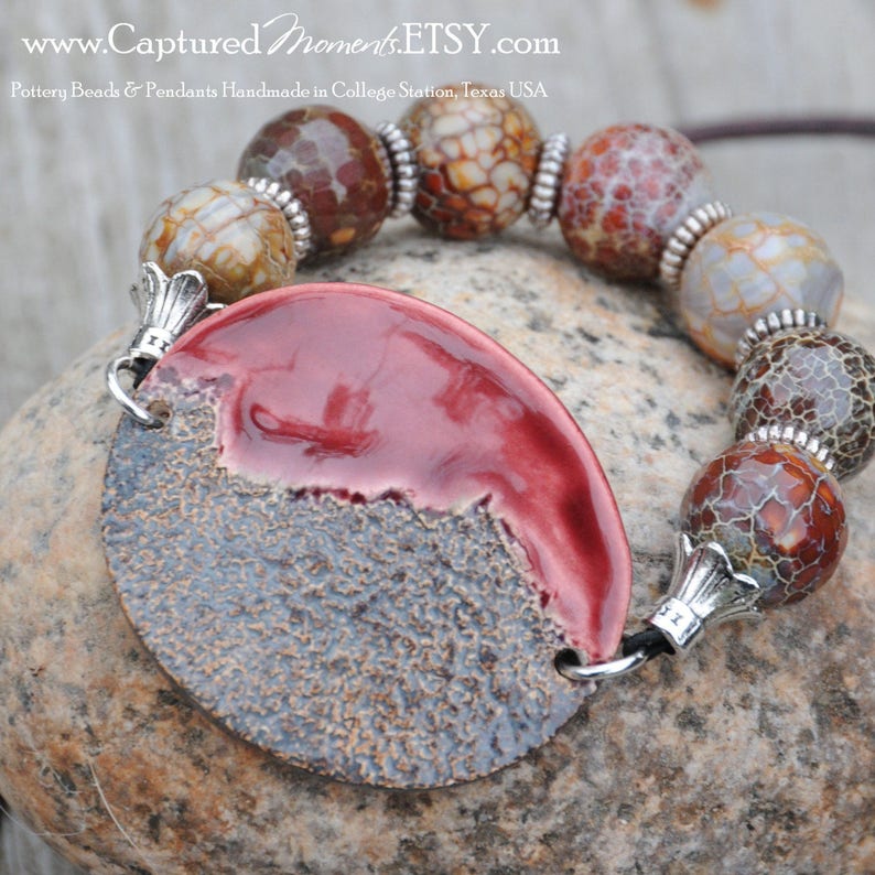 Handmade Pottery Bead in Rust Red - Etsy
