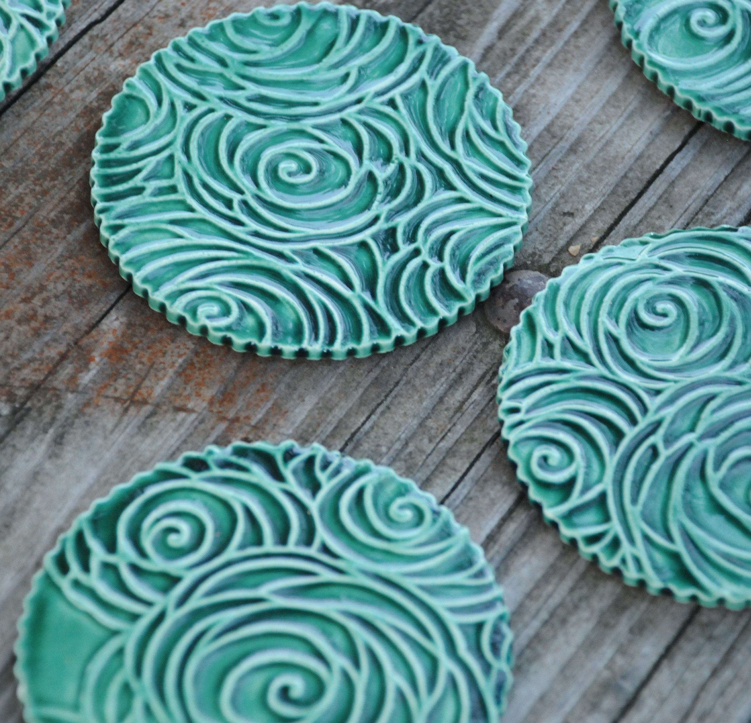 Handmade Pottery Coasters Set of 4 in a Emerald Green | Etsy