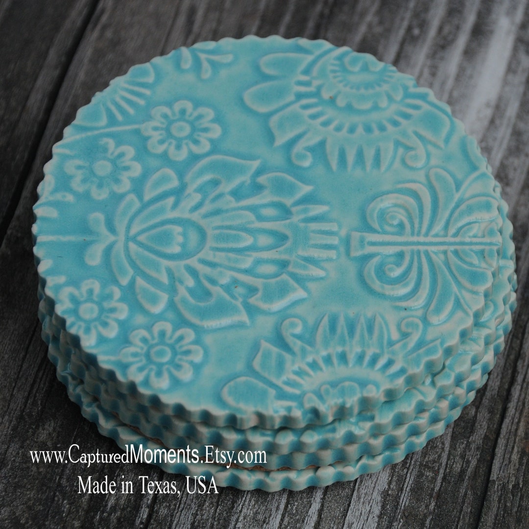 Handmade Pottery Coasters Set of 4 in a Tahitian Blue - Etsy