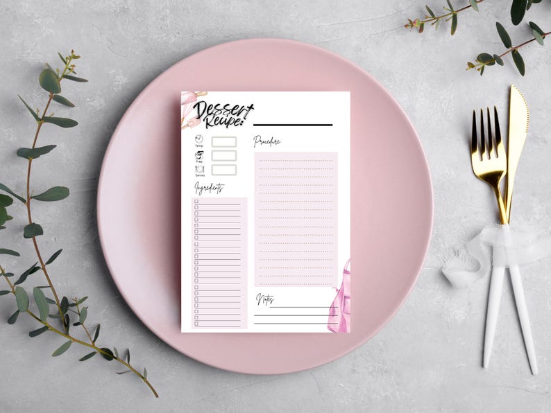 Printable Recipe Card Dessert Template Blank Recipe Card Cute Recipe ...