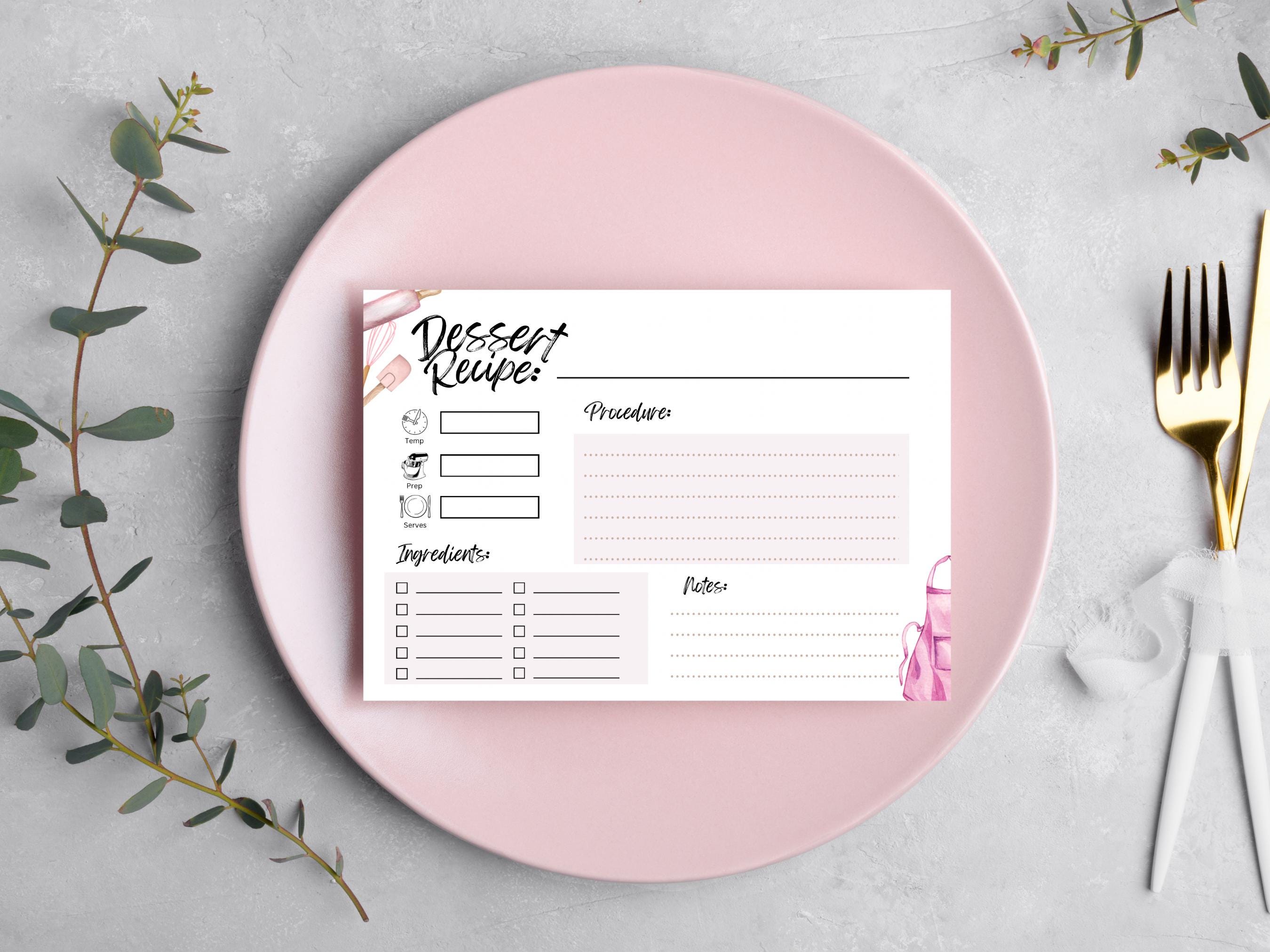 Printable Recipe Card Dessert Template Blank Recipe Card Cute Recipe ...