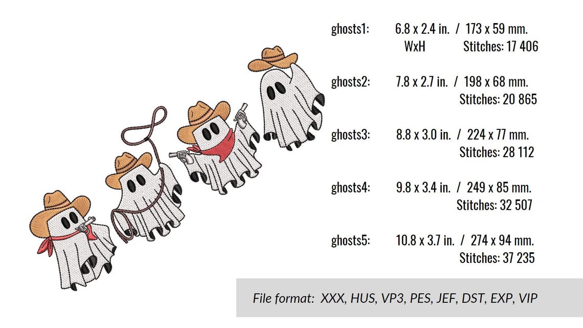 Western Cute Ghost Machine Embroidery Design. 5 Sizes. Howdy Halloween ...