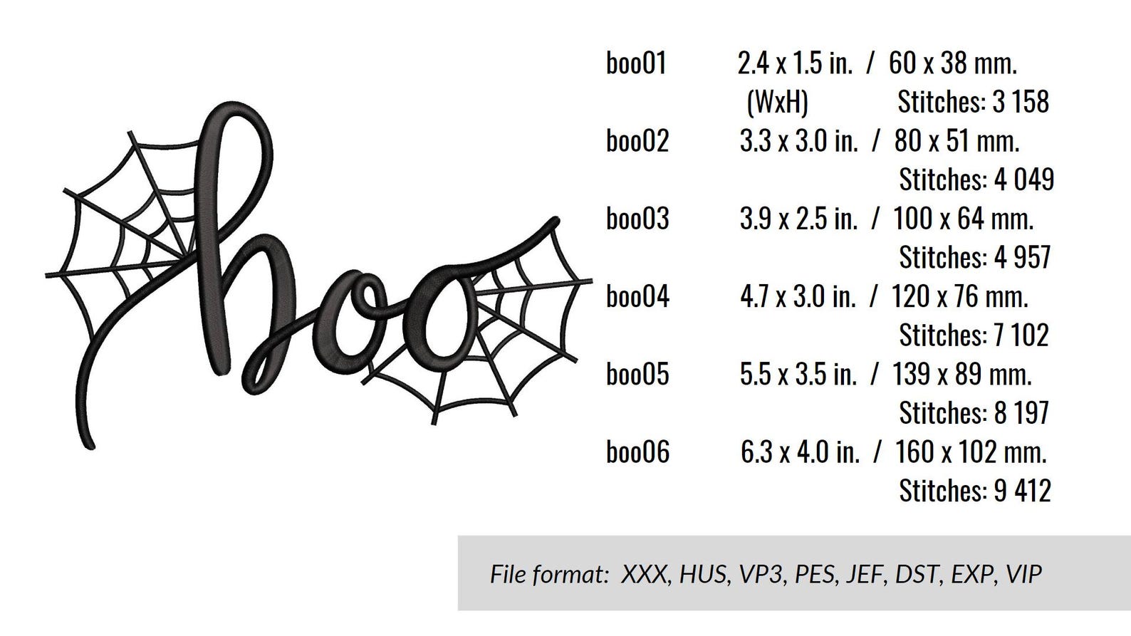Boo Machine Embroidery Design. 6 Sizes. Halloween Machine Embroidery ...