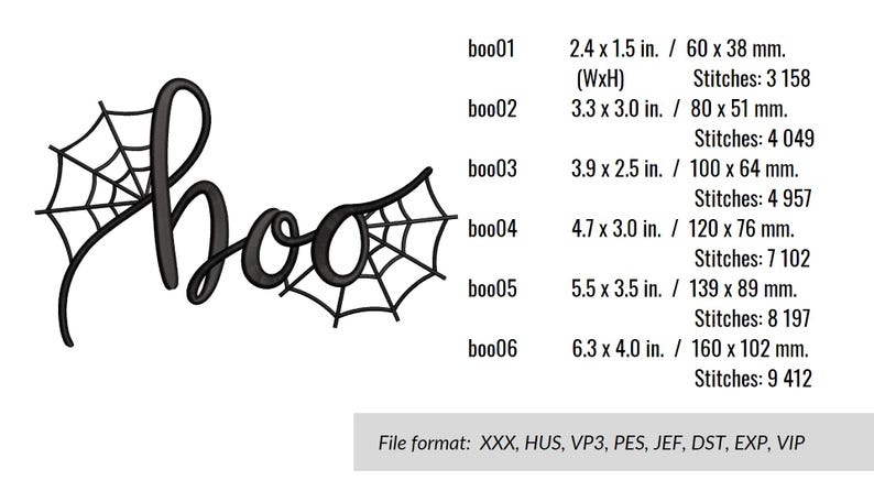 Boo Machine Embroidery Design. 6 Sizes. Halloween Machine Embroidery ...