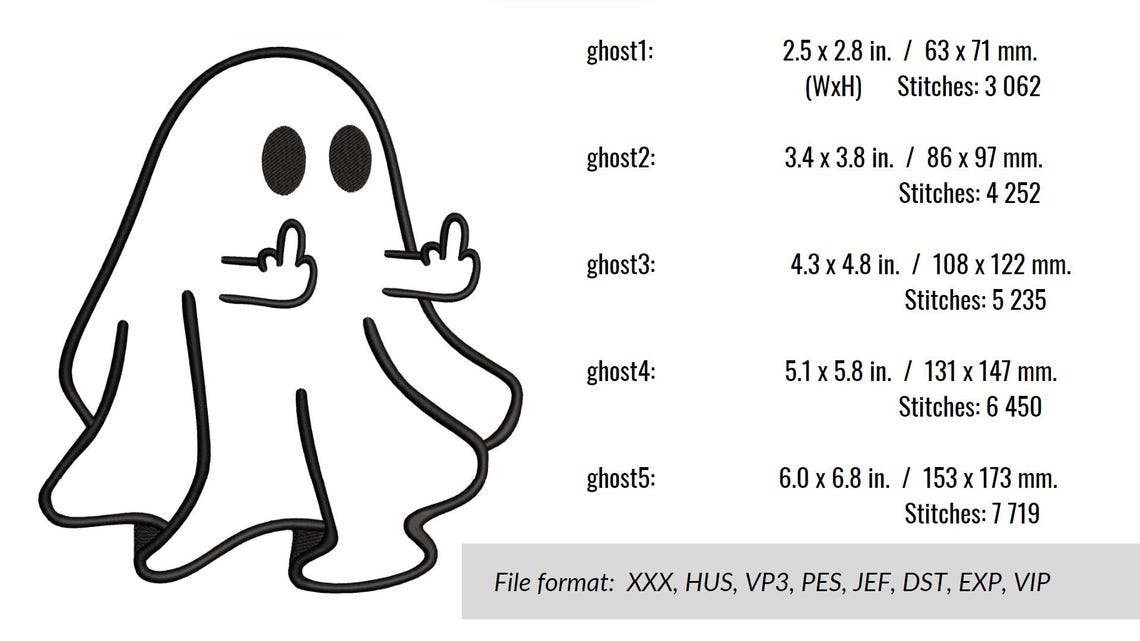 Ghost Middle Finger Machine Embroidery Design. 5 Sizes. Ghost Halloween ...