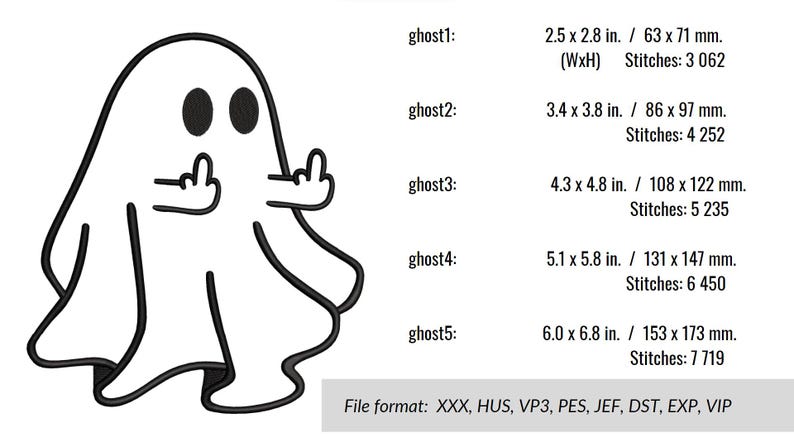 Ghost Middle Finger Machine Embroidery Design. 5 Sizes. Ghost Halloween ...