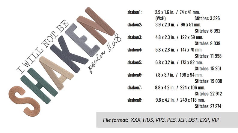 Shaken Machine Embroidery Design. 8 Sizes. I Will Not Be Shaken ...