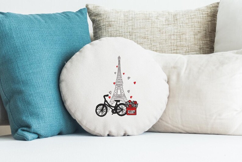Bicycle in Paris Machine Embroidery Design. 4 Sizes. Eiffel Tower ...