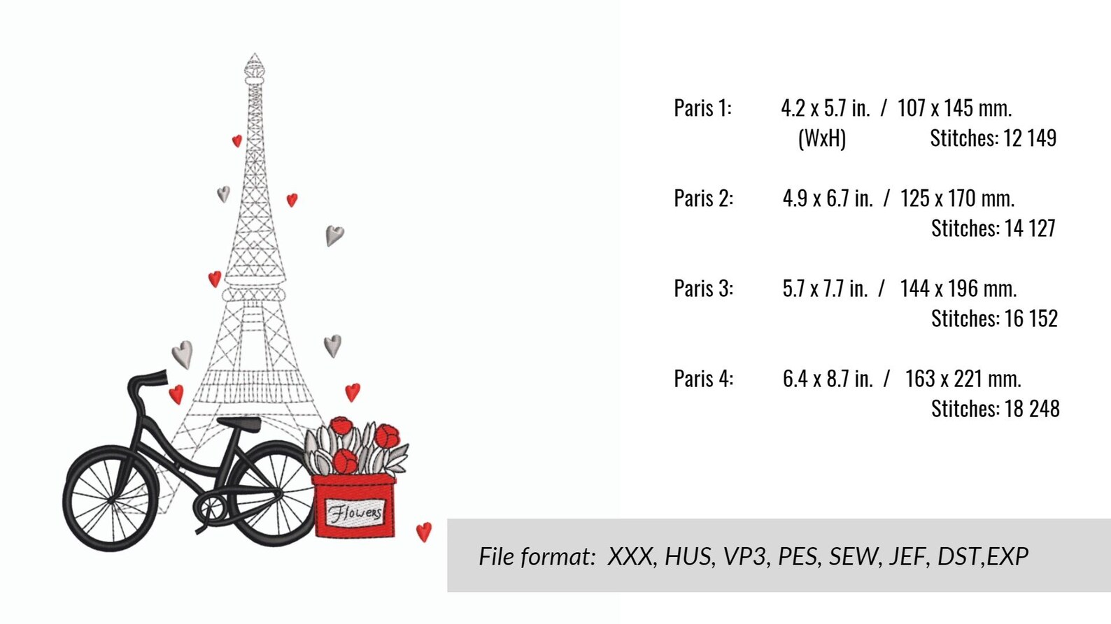 Bicycle in Paris Machine Embroidery Design. 4 Sizes. Eiffel Tower ...