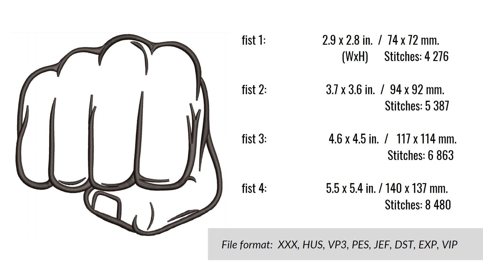 Fist Machine Embroidery Design. 4 Sizes. Digital Download. Instant ...