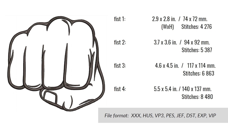 Fist Machine Embroidery Design. 4 Sizes. Digital Download. Instant ...