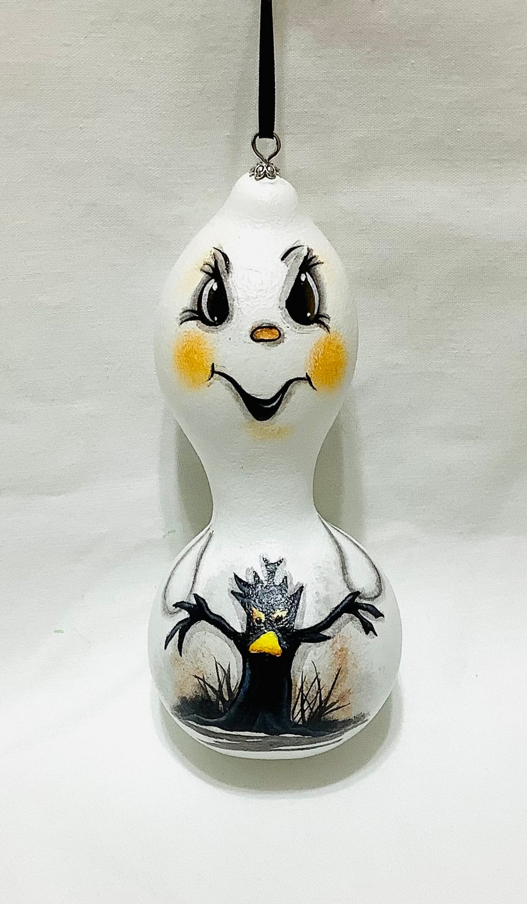 Halloween Ghost Gourd Ornament With Haunted Tree Hand Painted Gourd - Etsy