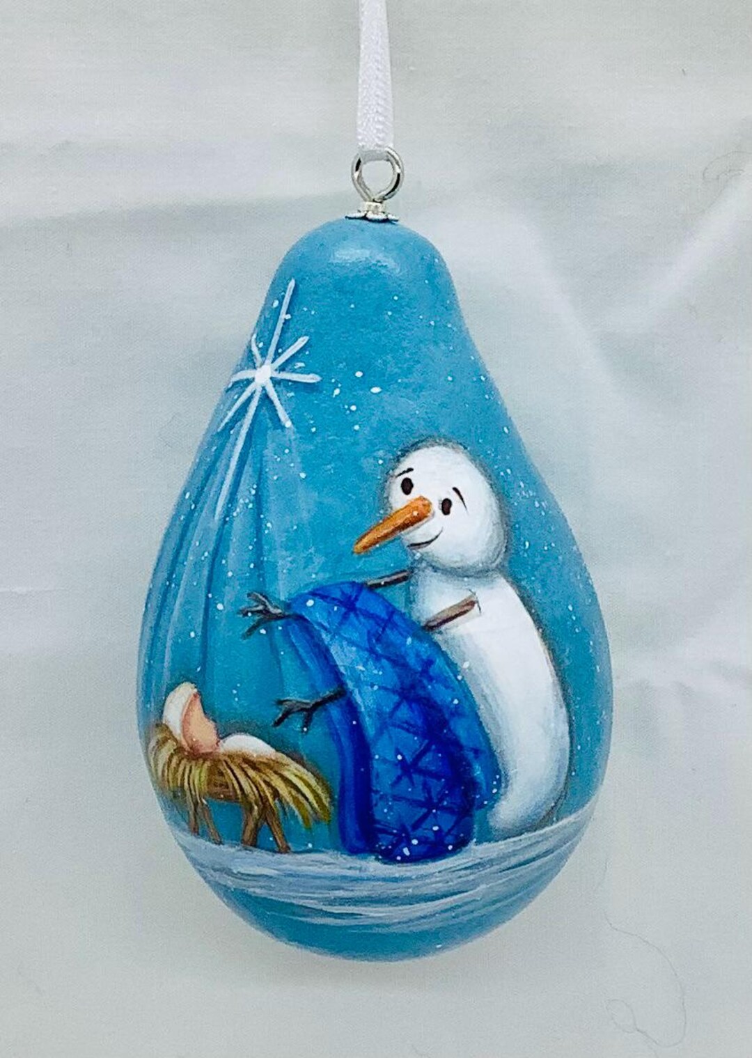 Mini Gourd - Painting of Snowman With Baby Jesus Tree Ornament - Hand ...